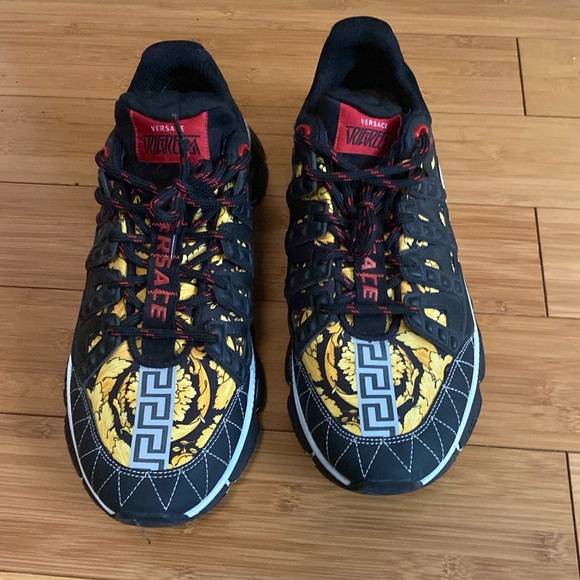Versace | Shoes | Versace Black Gold Trigreca Sneakers | Poshmark